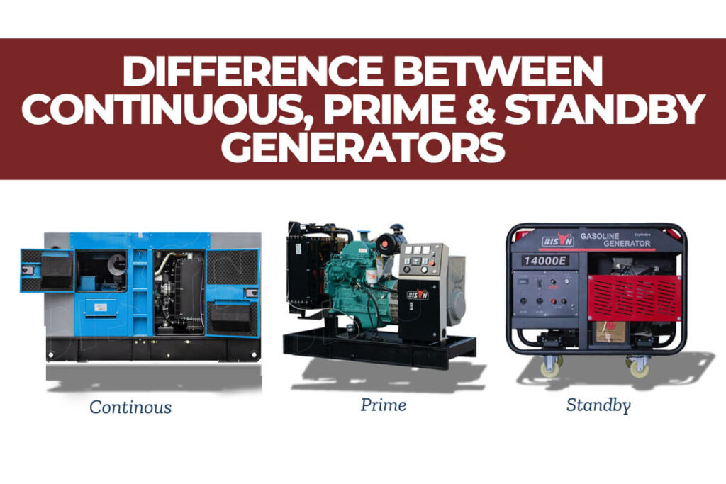 Difference between continuous, prime & standby generators - BISON